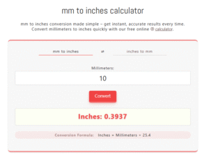 10mm to inches – convert 10 millimeters = 0.3937 in instantly