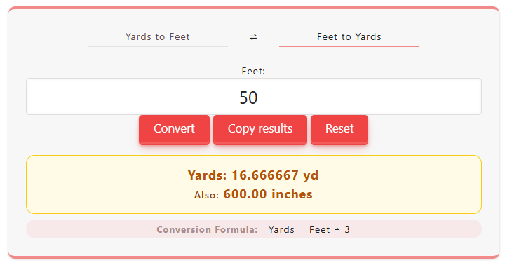 Feet to Yards Calculator – Convert Feet to Yards and Inches Instantly
